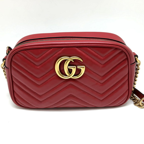 Gucci | Bags | Gucci Chain Shoulder Bag 447632 Dtdt 6433 Red Gg Marmont ...